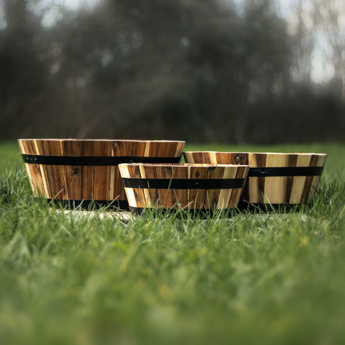 Classic Shallow Barrel Set of 3 Planters